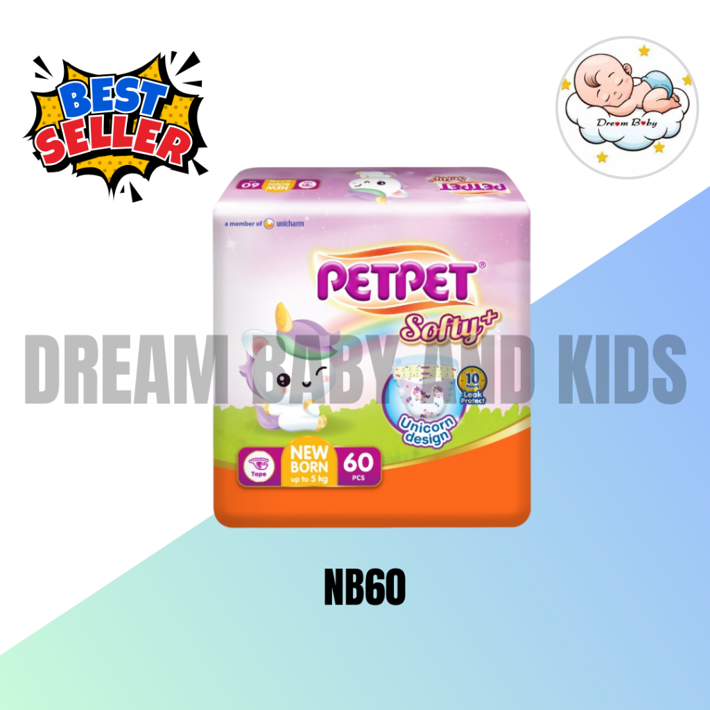 PETPET Tape Softy+ Diaper Jumbo Pack - NB60 (1 Pack) (Unicorn) | Shopee ...