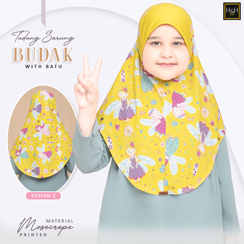 🎀 Raya Arrival 🎀 Fairy Print Tudung Sarung Budak Mosecrepe Printed with ...
