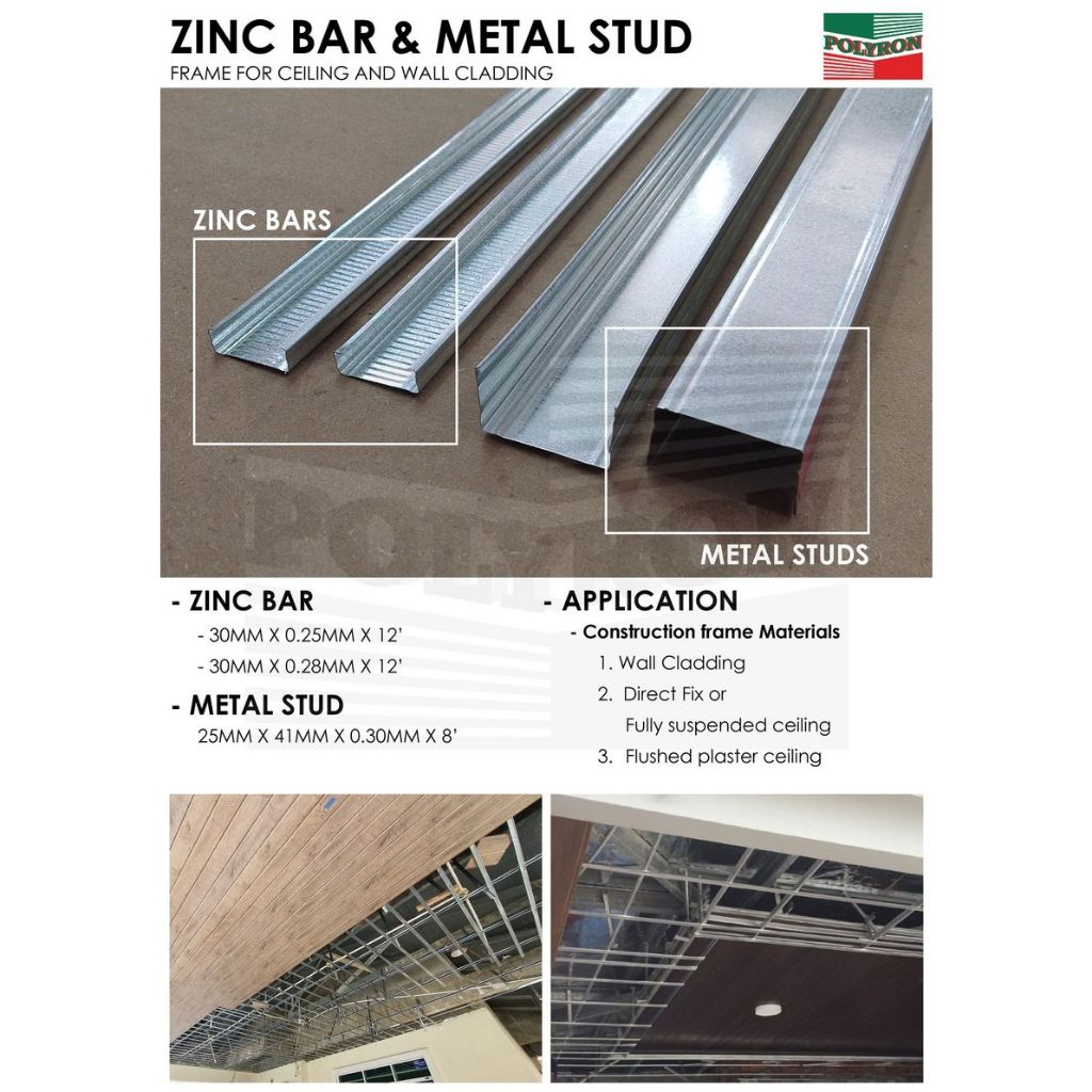 (DISPLAY ONLY) Zinc Bar & Metal stud (Frame for ceiling & wall cladding ...