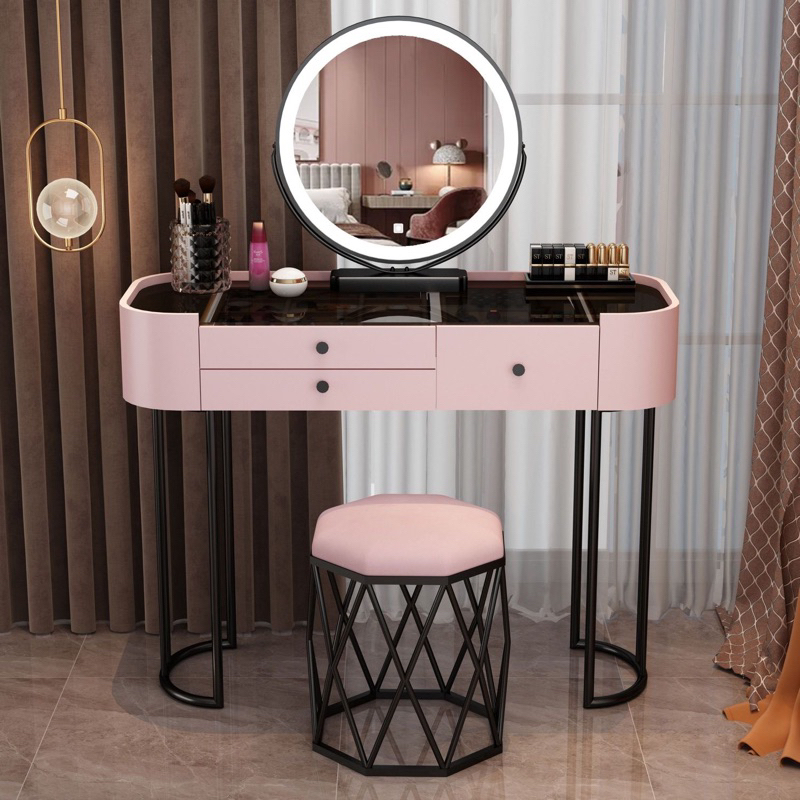 Table Black Pink Meja Makeup Meja Glass Top Dressing Table Bedroom Set Bilik Tidur Furniture