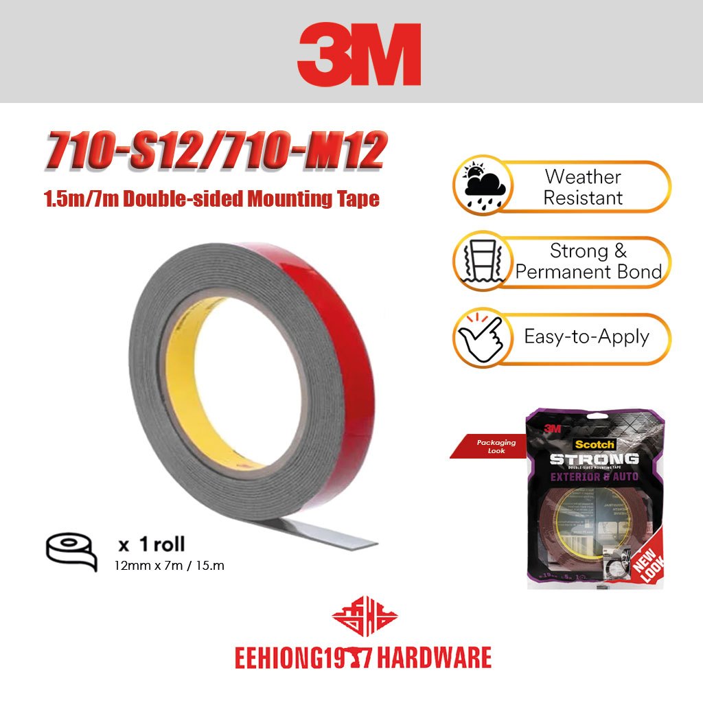 3M Scotch 710 12mmx1.5m 12mmx7m Strong Red Auto & Exterior Double-sided ...