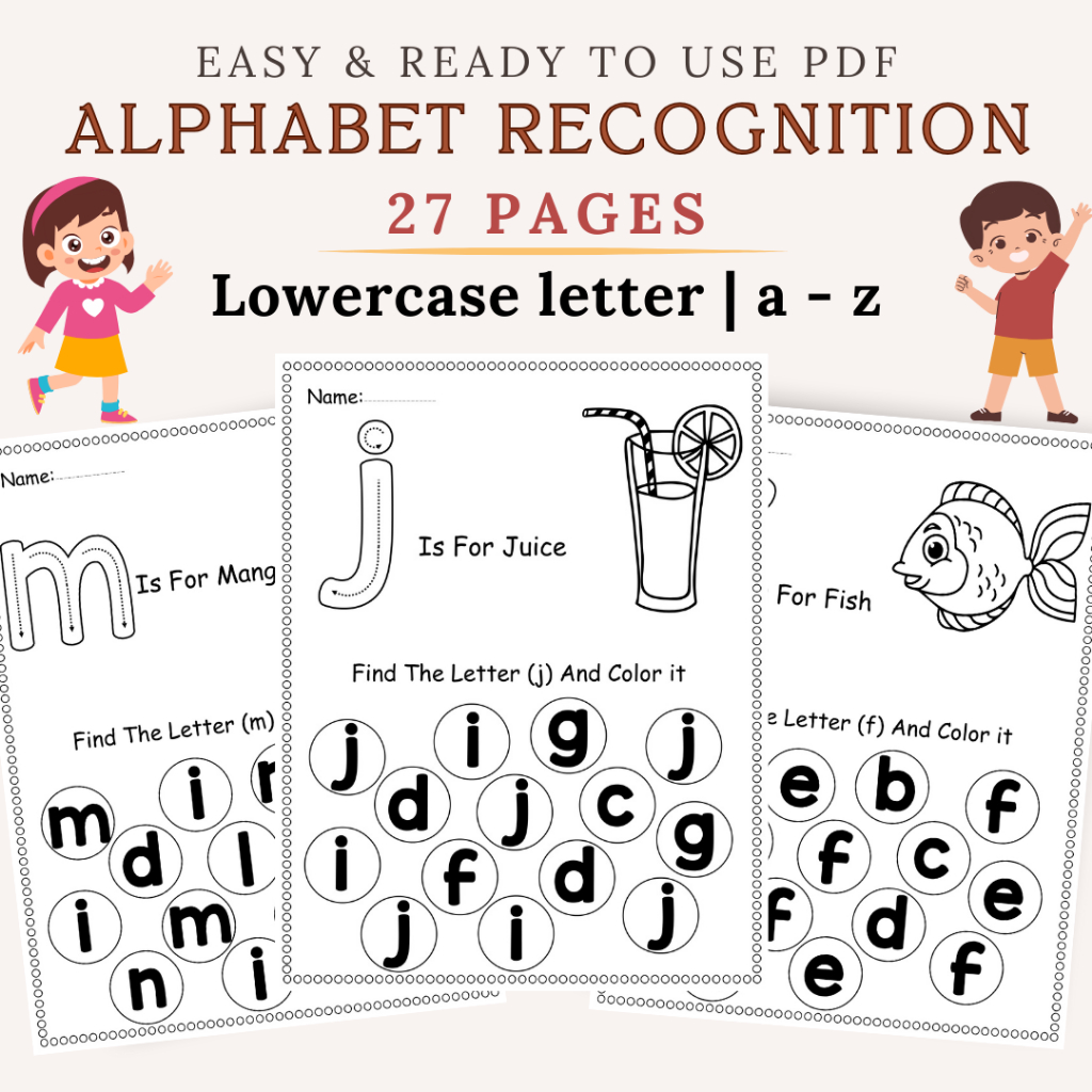 [006] PDF Alphabet Recognition Worksheet, Preschool Kids Alphabet ...