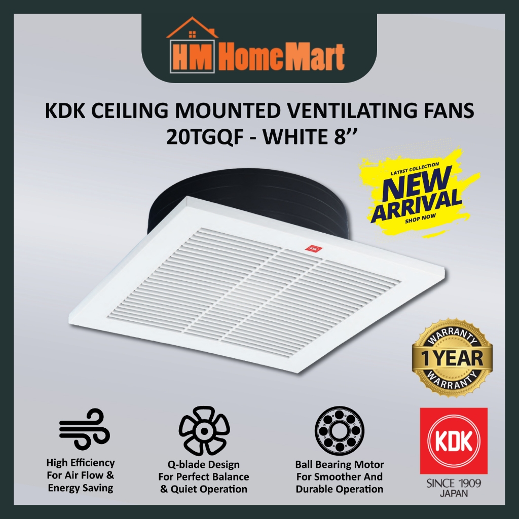 KDK 20TGQF 8" Ceiling Mount Propeller Ventilating Fans (White ) (1 Year ...