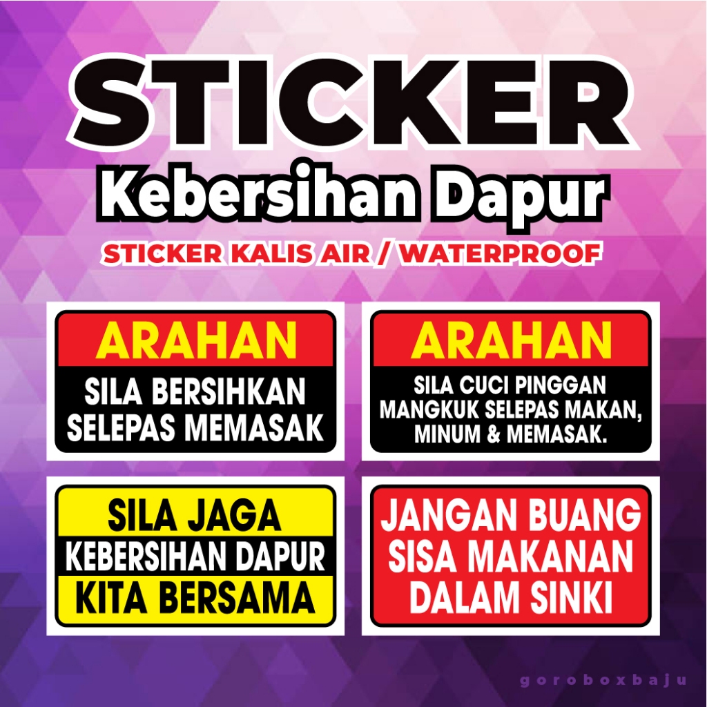 💜 Sticker Kebersihan Dapur / Kedai Makan / Restaurant / Kalis Air ...