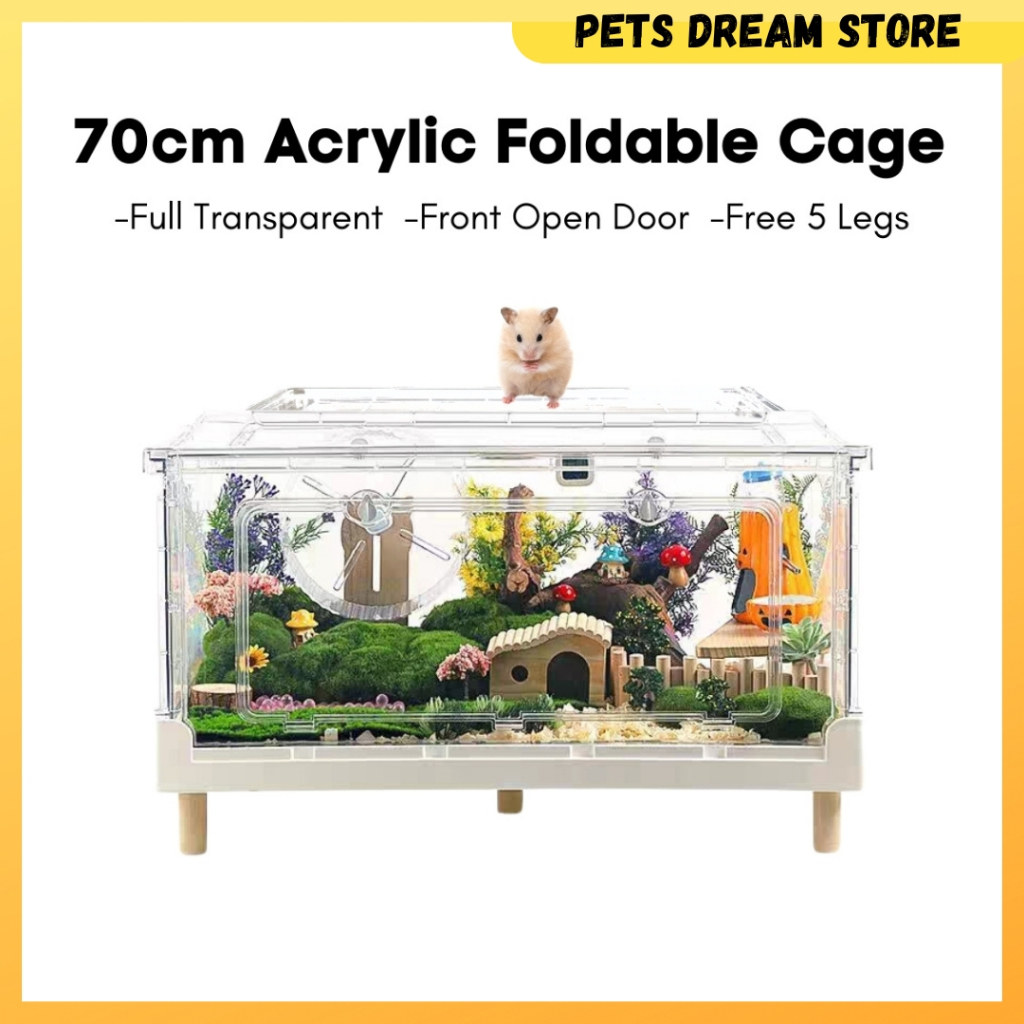 70cm Acrylic Hamster Cage Full Transparent foldable hamster cage ...