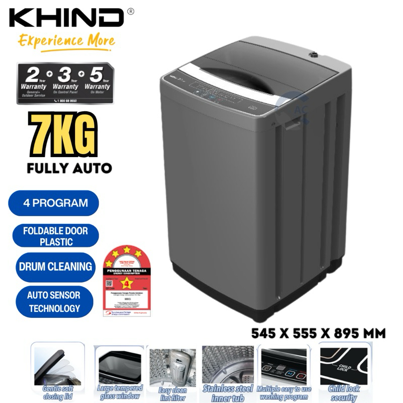 KHIND 7KG FULLY AUTO WASHING MACHINE WM70A | MESIN BASUH | WASHER ...