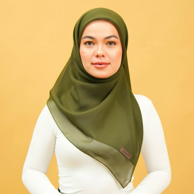 BANGI Square Bawal Plain Chiffon in Seaweed | Shopee Malaysia