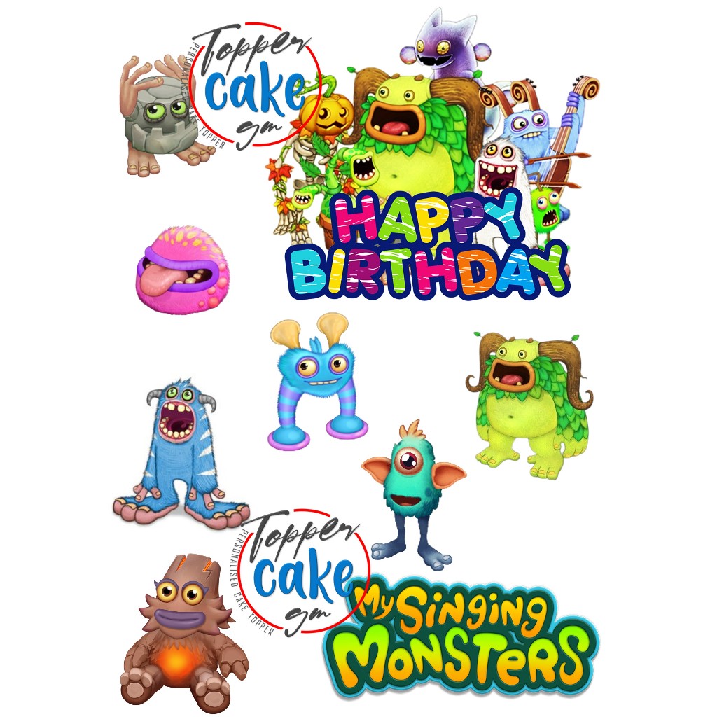 Happy Birthday Topper Cake Cartoon MY SINGING MONSTER (CUSTOM NAME ...
