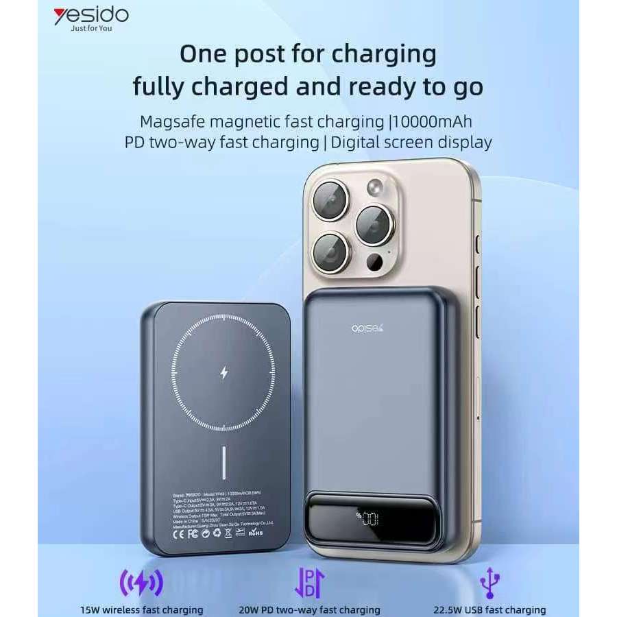 YESIDO YP49 10000mAh 15W Magnetic Wireless Power Bank / PD 20W + QC 22 ...