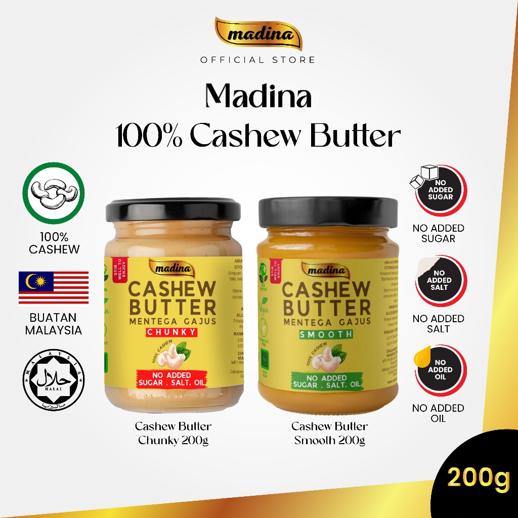 100% Cashew Butter 200 g Natural [NO ADDED SALT,SUGAR & OIL] - MADINA ...