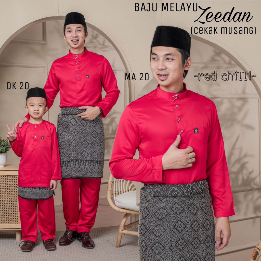BAJU MELAYU MODEN RED CHILLI TELUK BELANGA DAN CEKAK MUSANG SEDONDON AYAH DAN ANAK | Shopee Malaysia