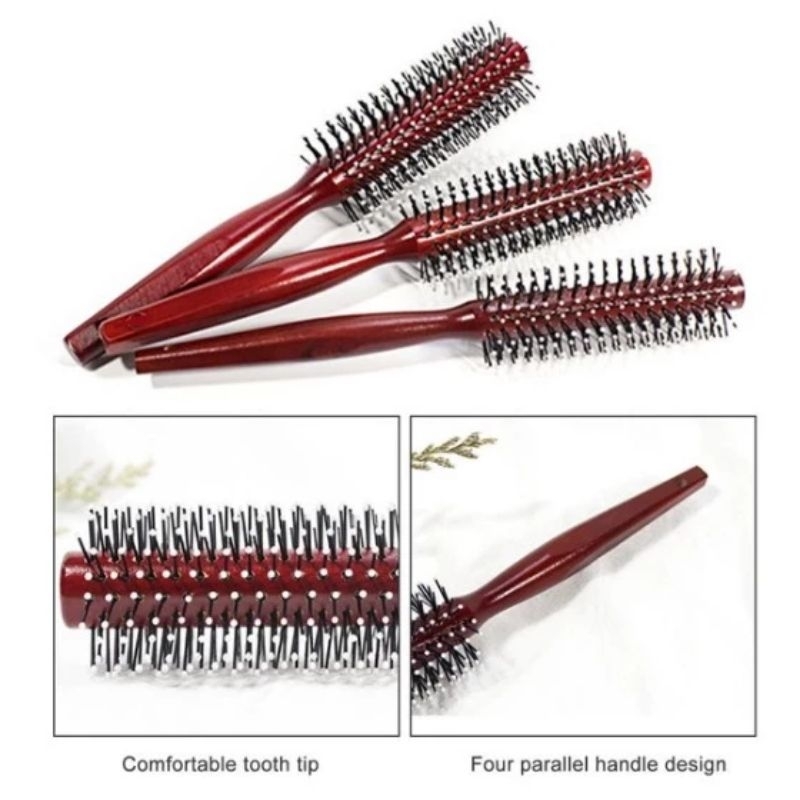 Wooden Hair Rolling Brush Round Comb Blower Comb (S /M /L) | Shopee ...