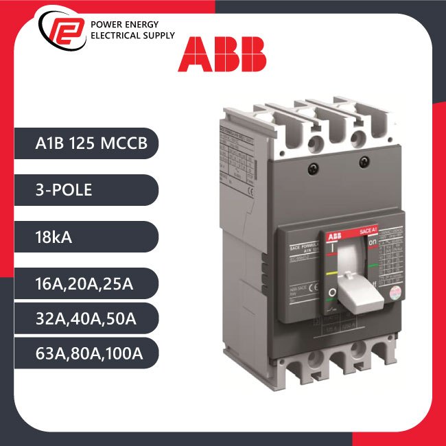 ABB 18kA MCCB A1B 125 TMF 16A, 20A, 25A, 32A, 40A, 50A, 63A, 80A, 100A | 3 POLE (3P) | Shopee ...