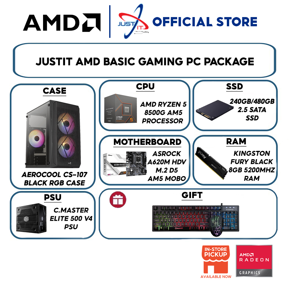 JUSTIT AMD AM5 BASIC GAMING PC PACKAGE ( RYZEN 5 8500G / 8600G / RYZEN ...