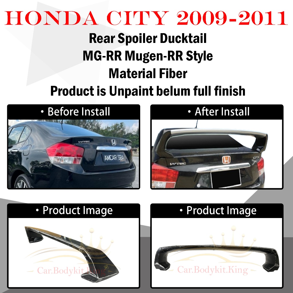 HONDA CITY GM4 2009 2010 2011 MG-RR STYLE REAR TRUNK SPOILER FIBER ...