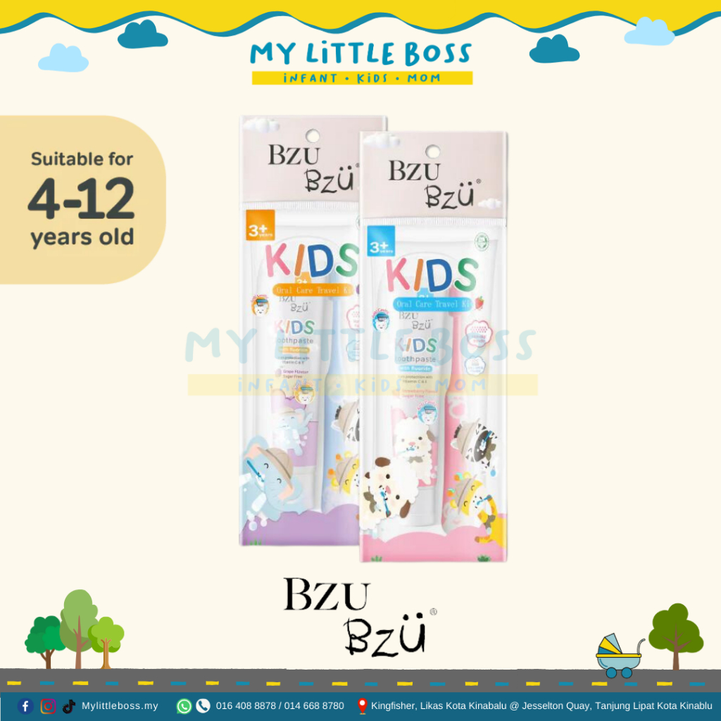 Bzu Bzu Kids Oral Care Travel Kit 3+ Years ( Toothpaste + Toothbrush ...