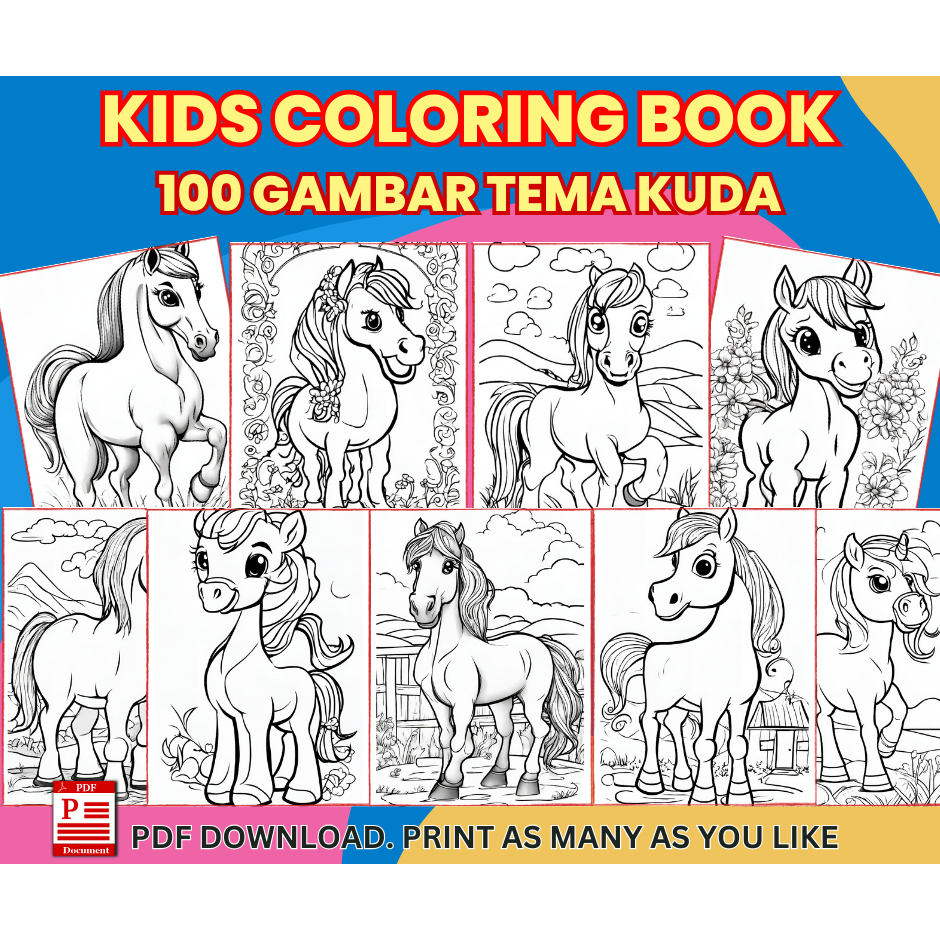 [PDF] 100+ KIDS COLOURING PAGES TEMA KUDA - Coloring Book For Kids ...
