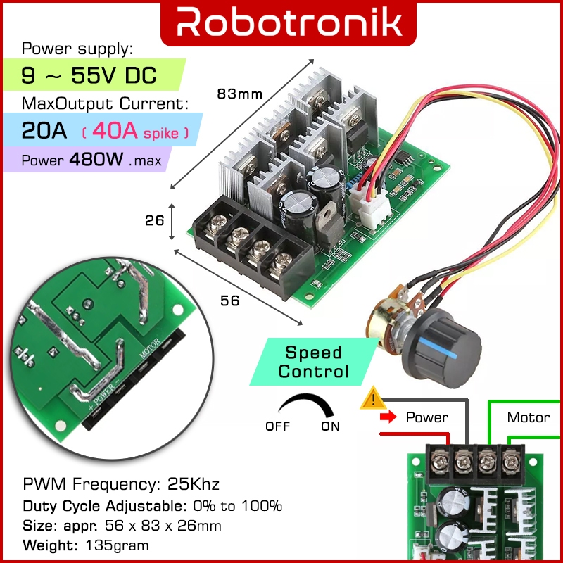 DC Brush Motor Speed Controller PWM (up-to 40A) Dimmer, Geared Gear ...