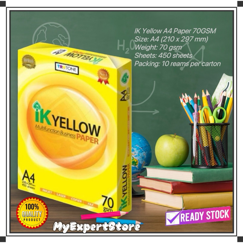 IK YELLOW A4 PAPER 70GSM/80GSM 450 SHEET/ PHOTOCOPY/ COPY PAPER | Shopee Malaysia