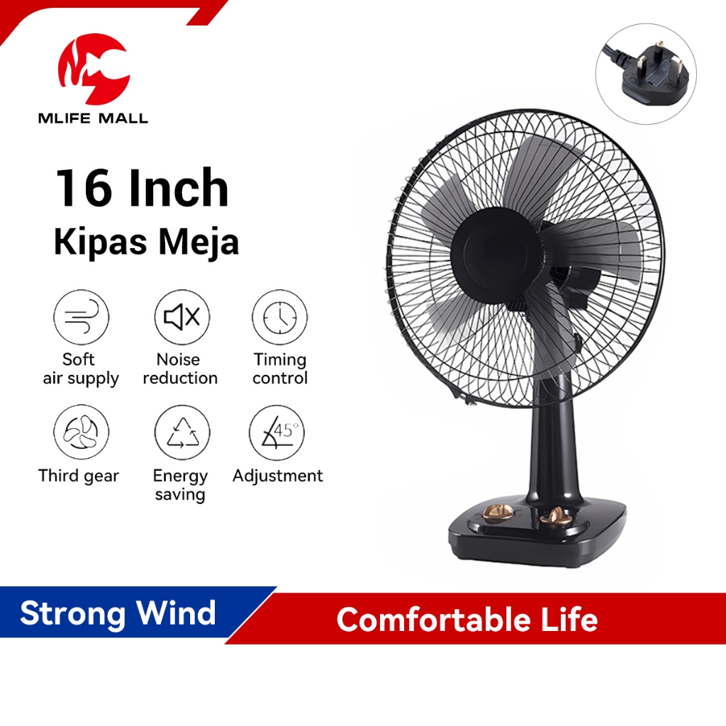 Kipas Meja 16 Inch Malaysia Plug Table Fan 5 Blades kipas Angin Kipas Mini Kipas Angin kuat ...