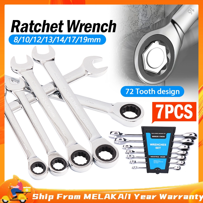 7PCS Ratchet Wrench 8-22mm Heavy Duty Combination Spanner Wrench Set ...