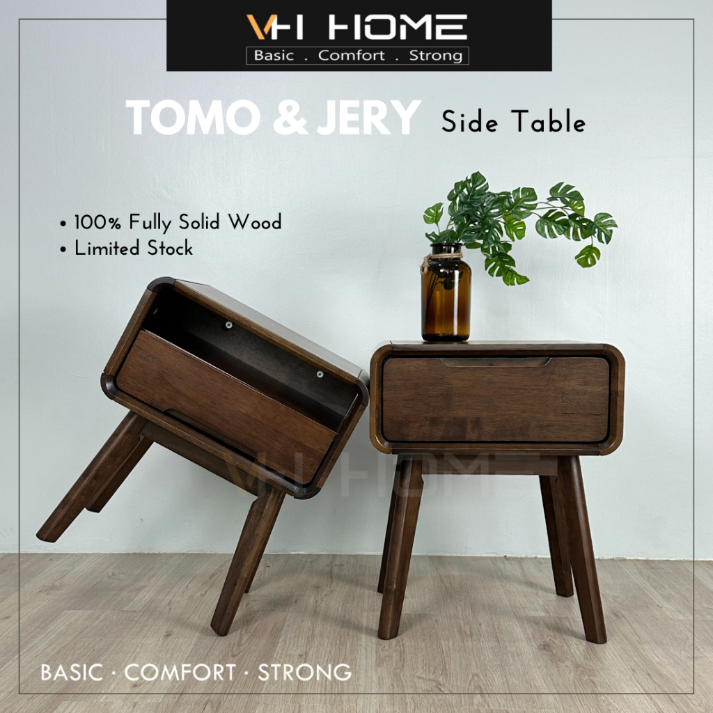 VH TOMO & JERY Side Table (Fully Solid Wood) Bed side Table Single ...