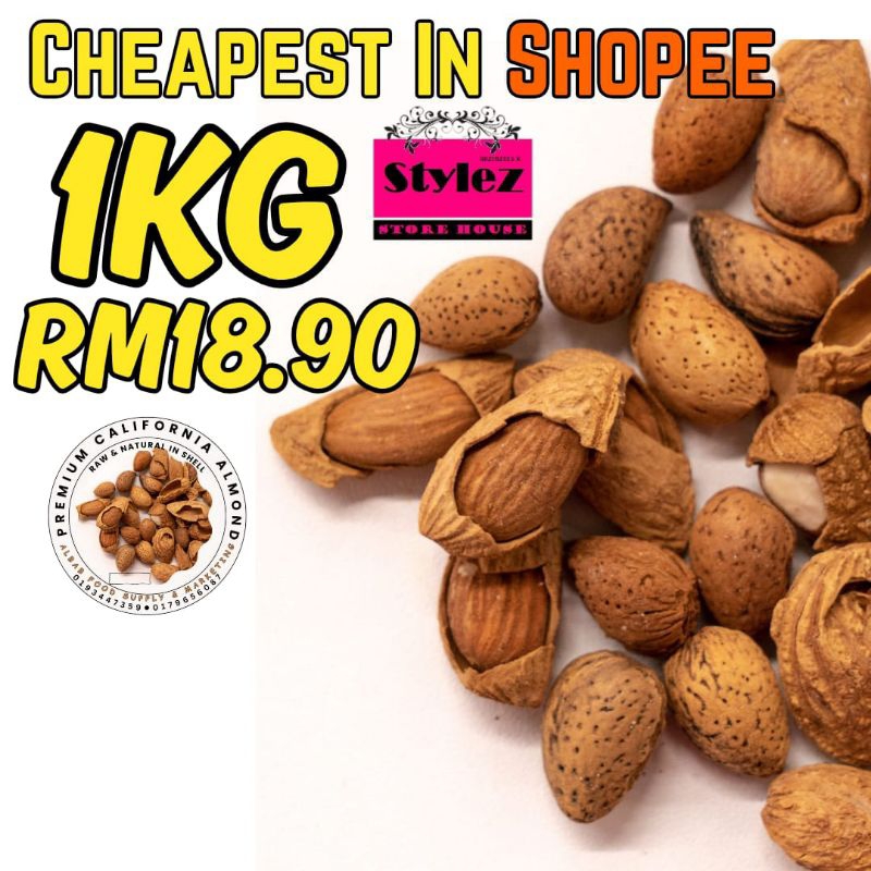 ALMOND WHOLE USA 1KG BADAM WHOLE USA 1KG (RAW) KACANG BADAM FRESH ...