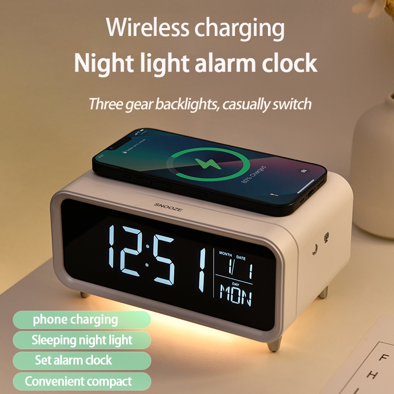 Alarm clock Wireless charging night alarm clock home alarm night light LED Smart Digital USB ...