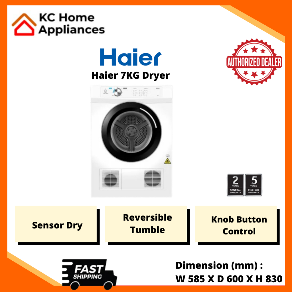 Haier 7KG Dryer | Anti-Crease Function | Knob Button | HDV70A1 | 2 ...