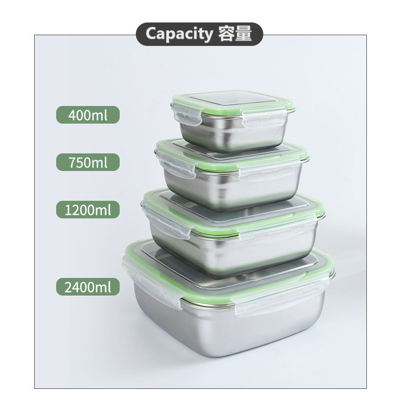 304 Stainless Steel Square Fresh Food Grade Lunch Box Refrigerator ...