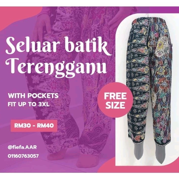 Seluar batik Terengganu original Ada Poket (FREESIZE fit up to 3XL ...