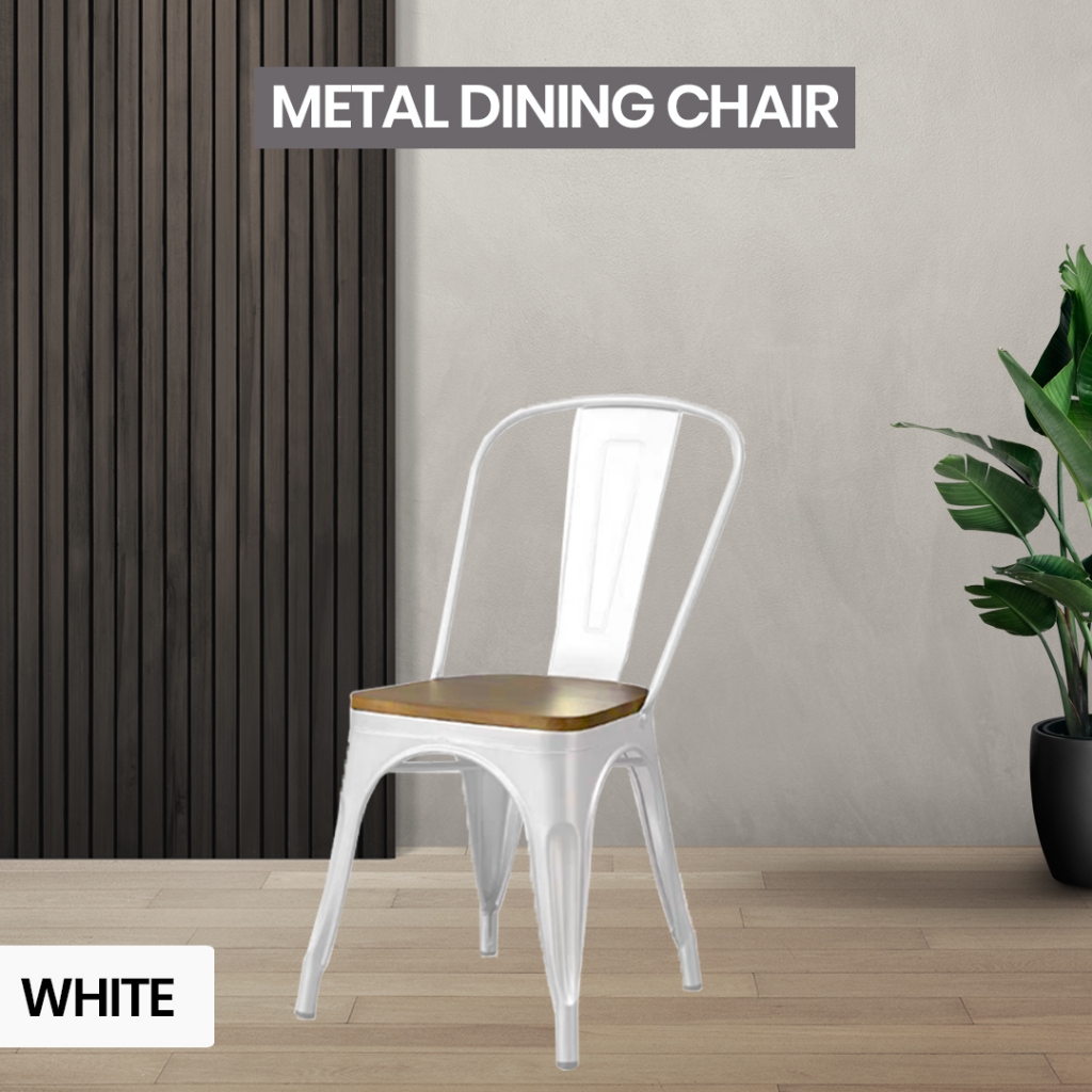 READY STOCK/DINING CHAIR METAL/KERUSI MAKAN BESI WITH WOODEN SEAT ...
