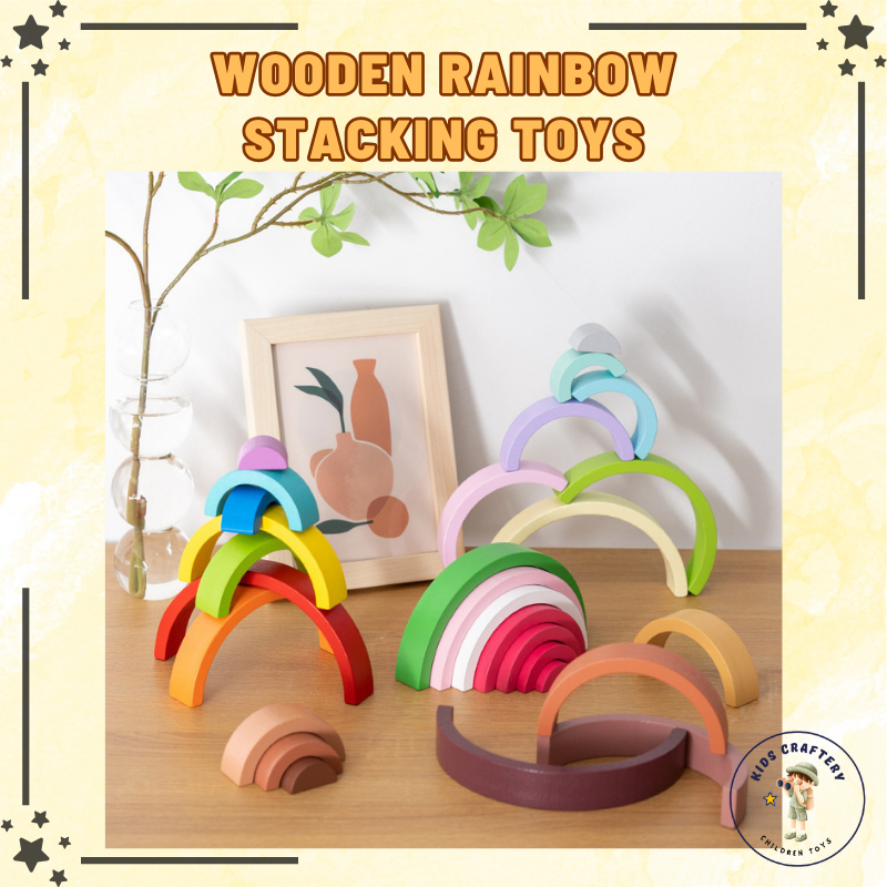 KidsCraftery - Wooden Rainbow Stacking Toys Building Blocks Set Children Kids Educational Toy ...