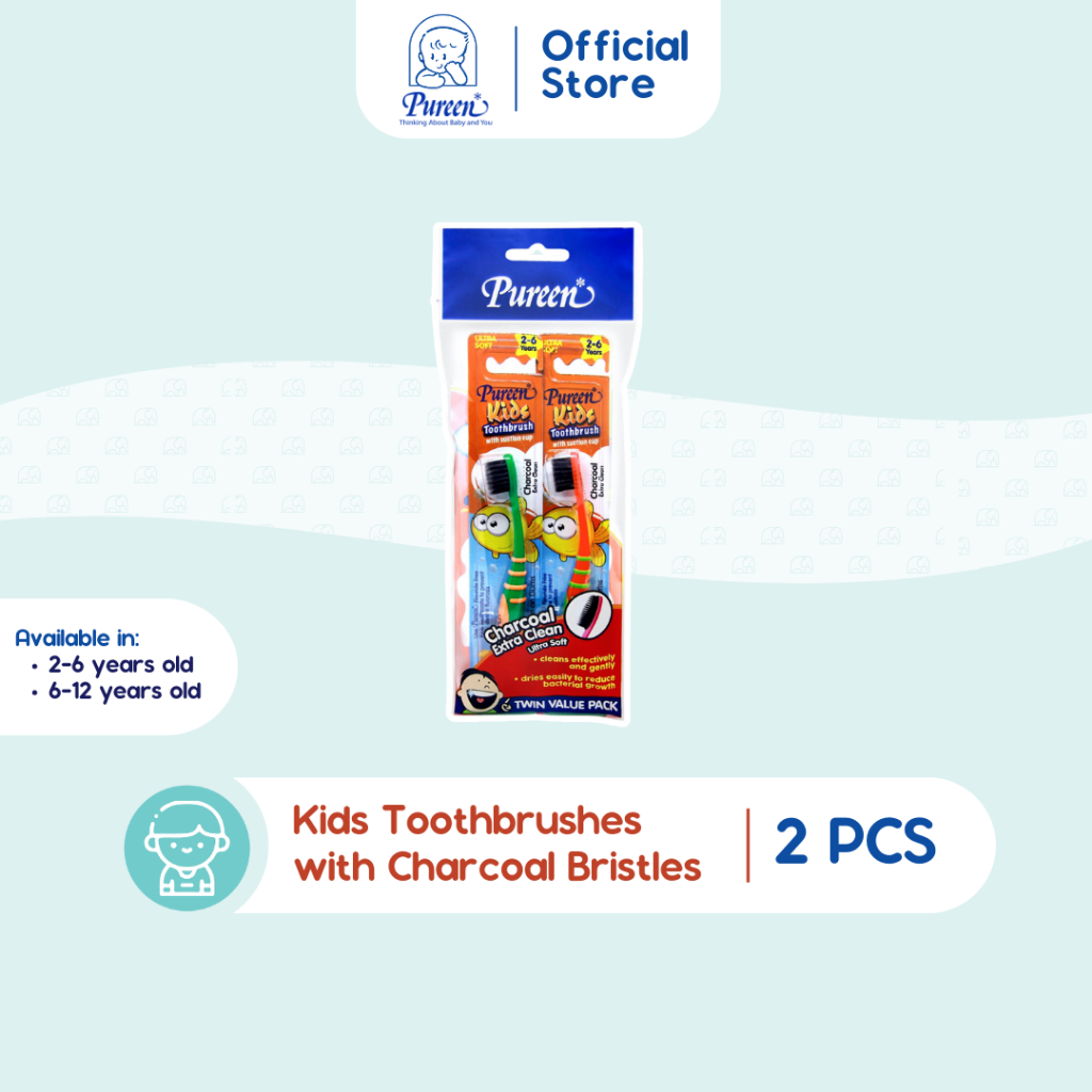 Pureen Kids Toothbrushes with Charcoal Bristles (Twin Value Pack ...