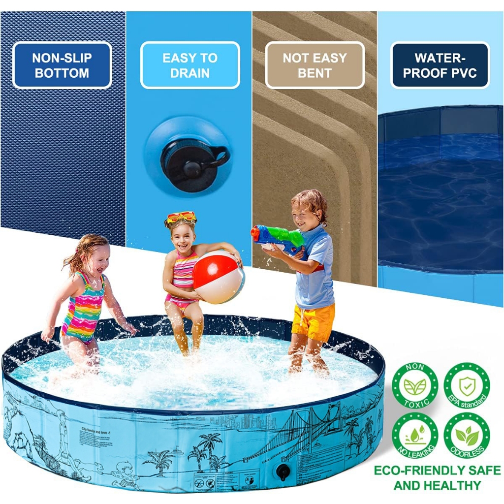JEASONG Multi Layer Durable PVC Foldable Round Swimming Pool Pet Pool ...