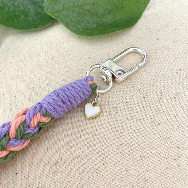 Handmade macramé phone charm keychain with heart pendant keychain strap ...