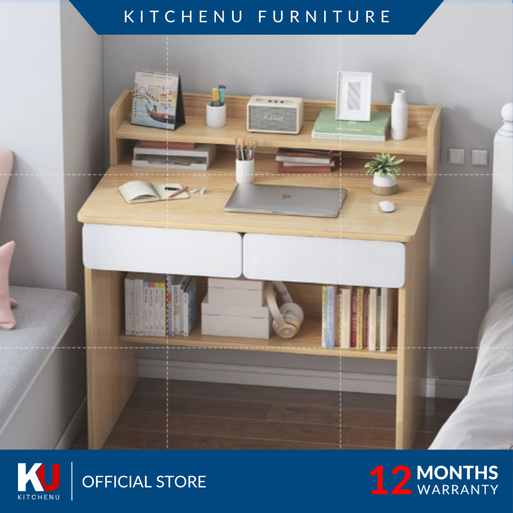 KITCHENU™ Student Study Desk With Book Shelf Table With Storage Rack ...