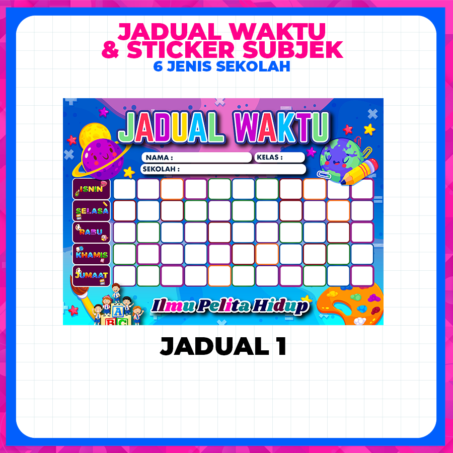 Jadual Waktu Kelas boleh ubah, Sticker Subjek 6 Jenis Sekolah Murid ...