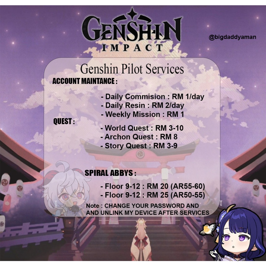 Genshin Impact Boosting & Piloting Service | Shopee Malaysia Genshin Impact Boosting & Piloting Service | Shopee Malaysia