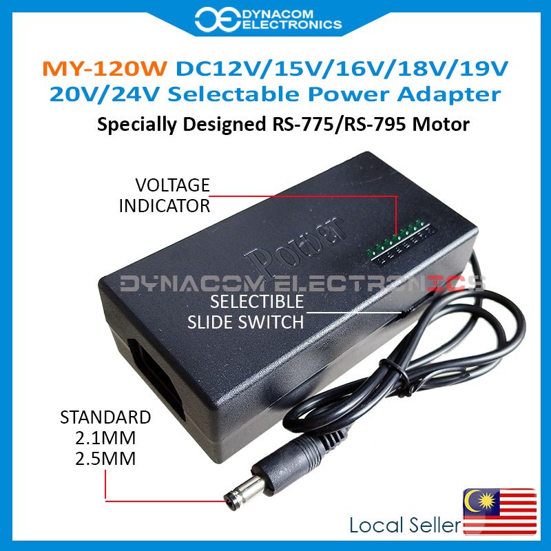 MY-120W DC 12V/15V/16V/18V/19V/20V/24V Selectable Power Adapter for RS ...