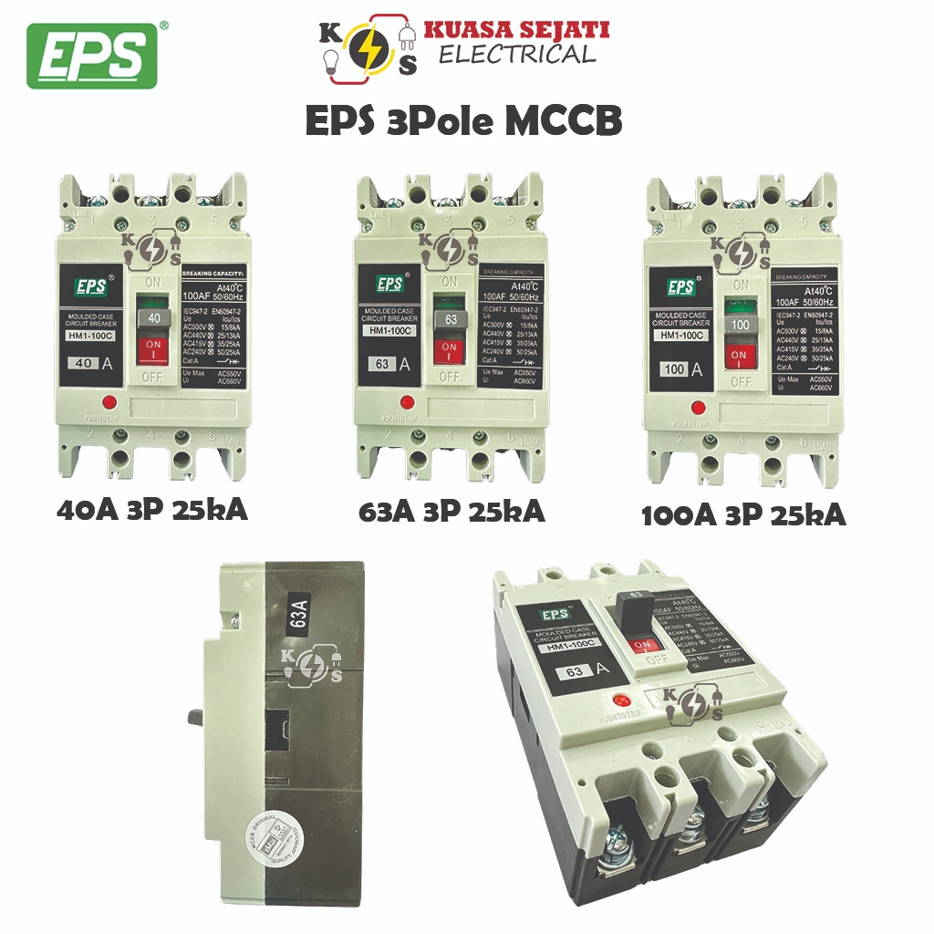 EPS HM1-100C 40A 63A 100A 3Pole MCCB 25KA | Shopee Malaysia
