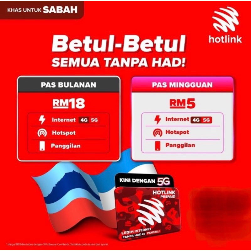 Simkad Maxis Prepaid Hotlink Edisi Sabah Unlimited Data & Hotspot 5G ...