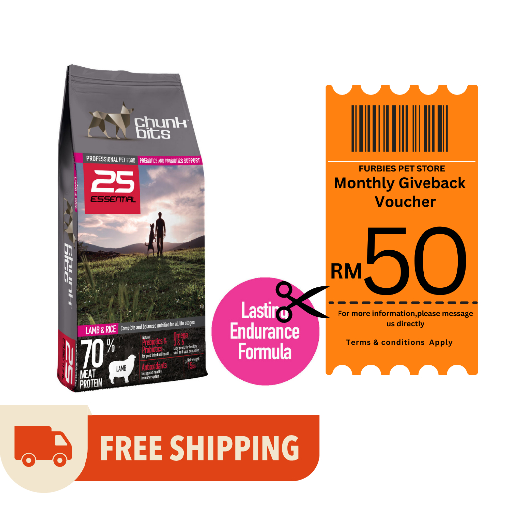 [Furbies Pet Store] CHUNK BITS ESSENTIAL 25 LAMB & RICE DOG FOOD 13KG ...