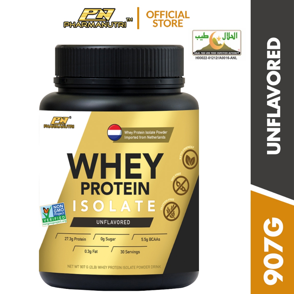 Pharmanutri Whey Protein Isolate 100% Unflavoured 907g (2lbs), 30 Ser, 27.3g Protein Per Serving ...