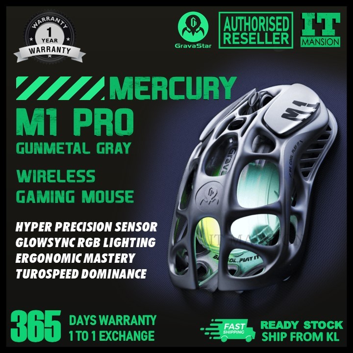 GravaStar Mercury M1 Pro Gunmetal Gray RGB Wireless Gaming Mouse MICE ...