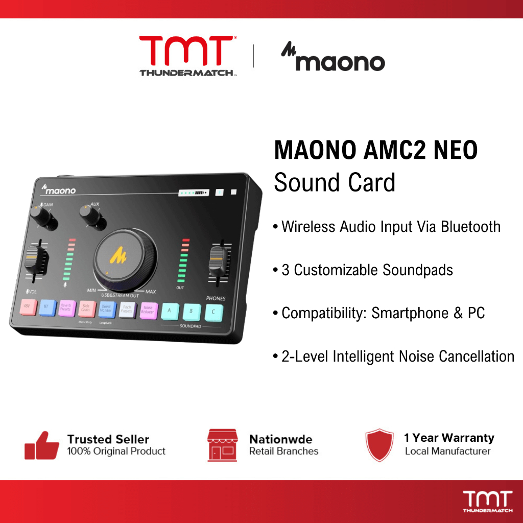 Maono AMC2 Neo One-Stop Streaming Audio Mixer & Sound Card AU-AMC2 NEO ...