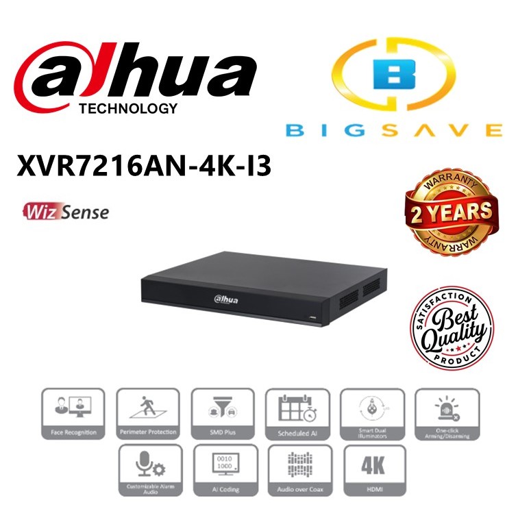 DAHUA 16CH / 16 CHANNEL XVR7216AN-4K-I3 PENTA-BRID 4K 1U 2HDDS WIZSENSE DIGITAL VIDEO RECORDER ...