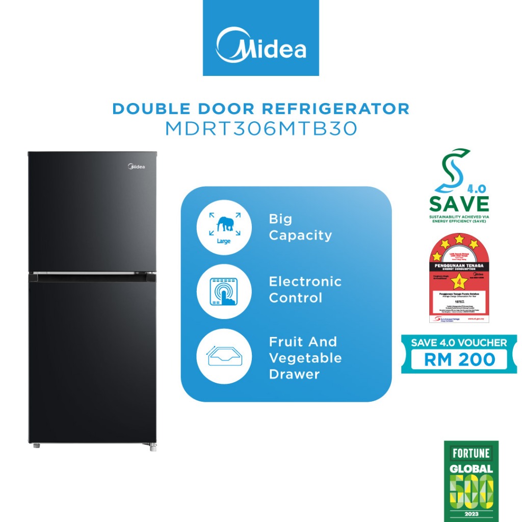 Midea MDRT306MTB30 Gross 240L 2 Doors Refrigerator / Fridge / Peti ...