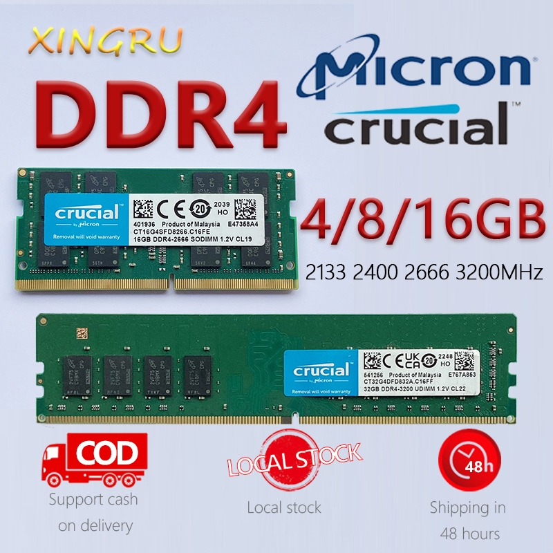 Micron Crucial DDR4 4GB/8GB/16GB Desktop Laptop Memory RAM 2133/2400/2666/3200MHZ PC Notebook ...