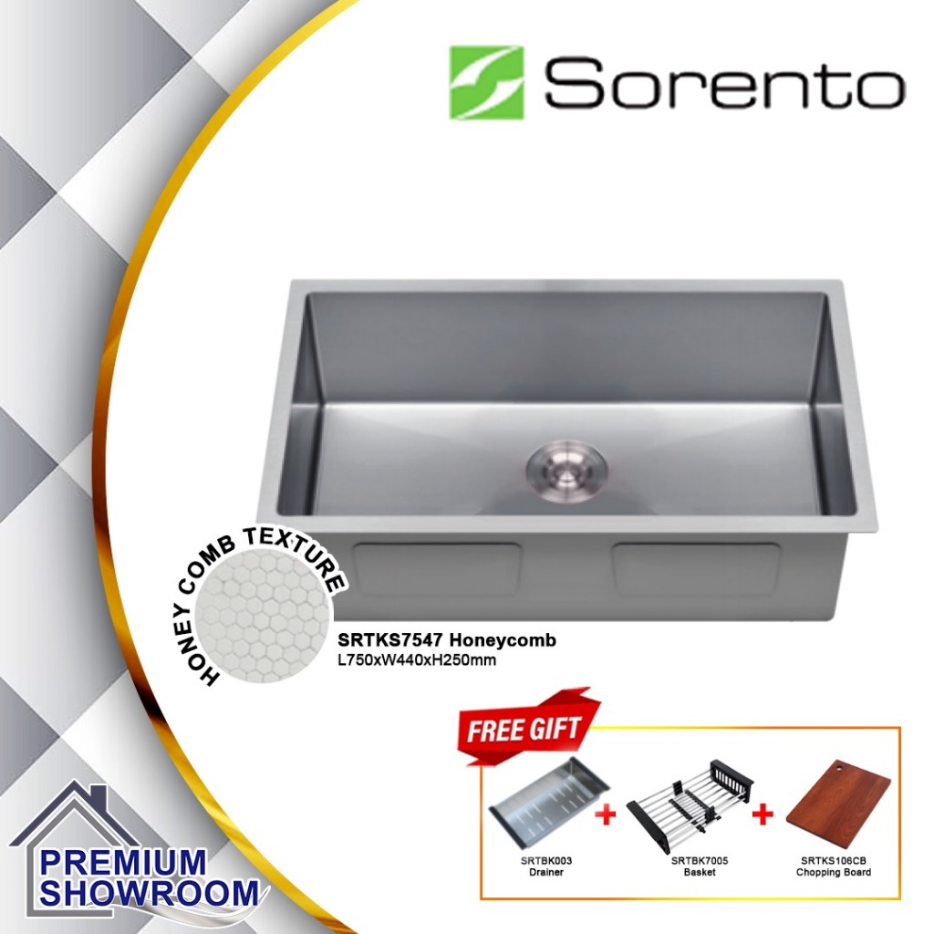 SORENTO HONEYCOMB Undermount Handmade 304 Stainless Steel Kitchen Sink ...